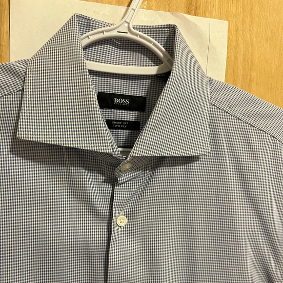 Hugo Boss | Shirts | Hugo Boss Sharp Fit Two Ply Cotton Gingham Dress ...